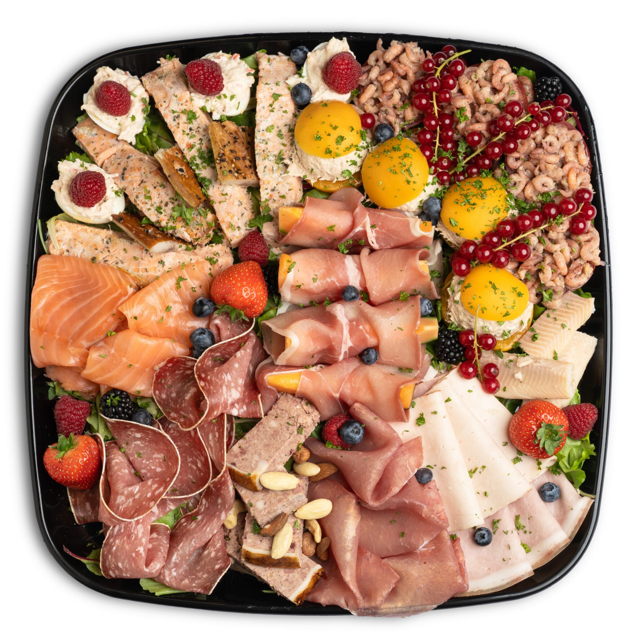 Gemengd buffet – op zwarte hoogglanslak – Webshop Delhaize Nederename